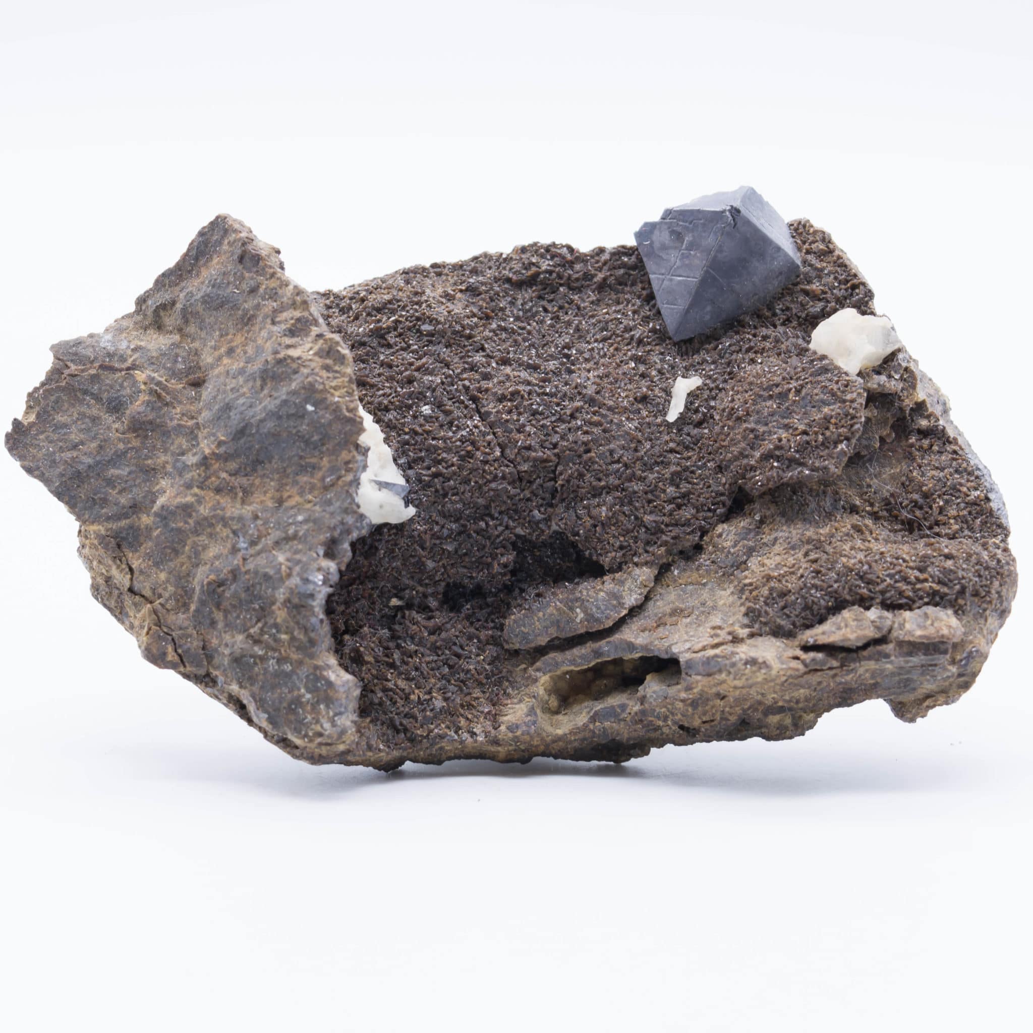 Octaèdre de galène sur sphalérite (blende), mine de Planioles, Lot